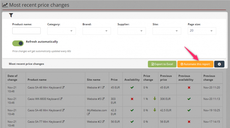 Most Recent Price Changes – Automate report option now available